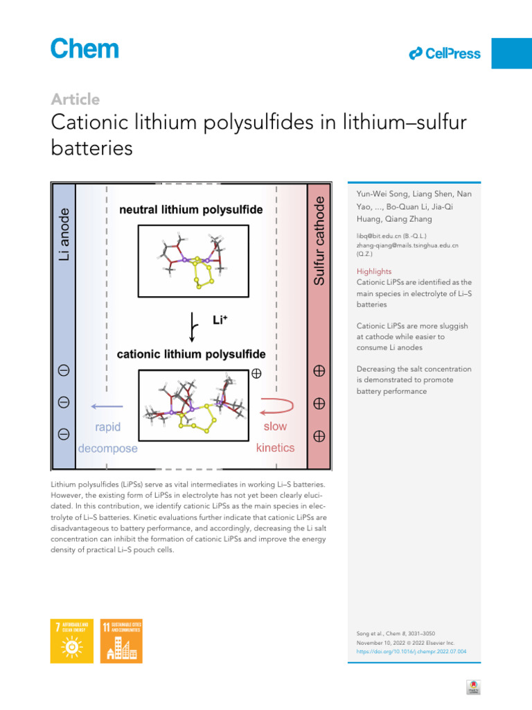 Cationic Lithium Polysulfides in Lithium-Sulfur Batteries | PDF