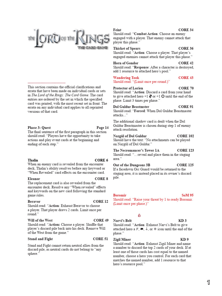 Lord of Rings LCG FAQ v1.8 | PDF