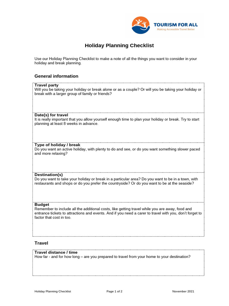 Holiday Planning Checklist | PDF