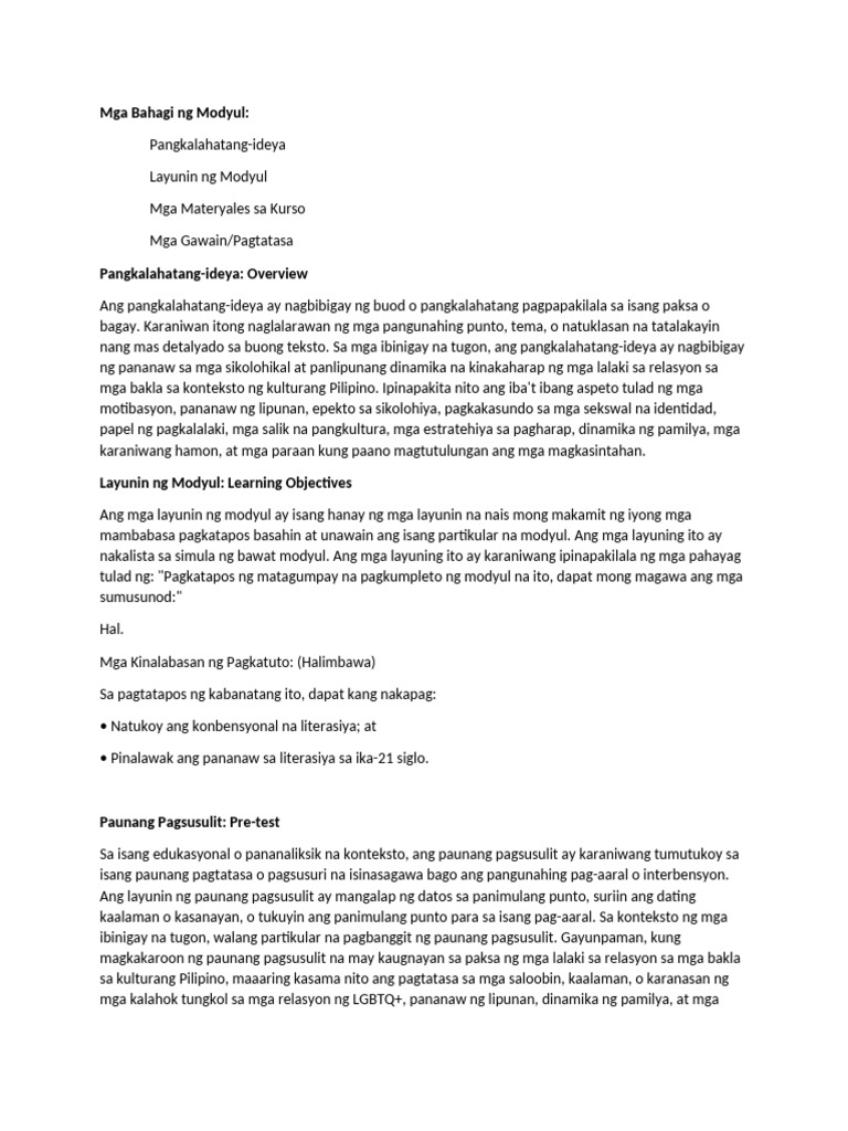 Mga Bahagi Ng Modyul | PDF