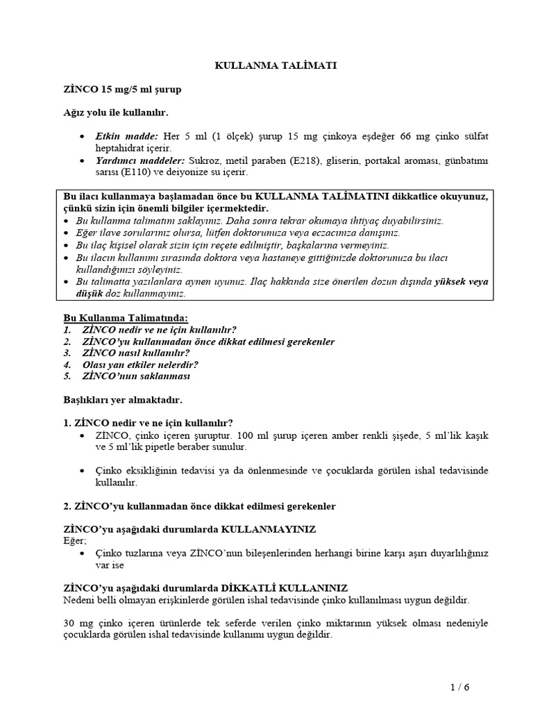 Zinco Surup KT - Revs Sirküler Onayli | PDF