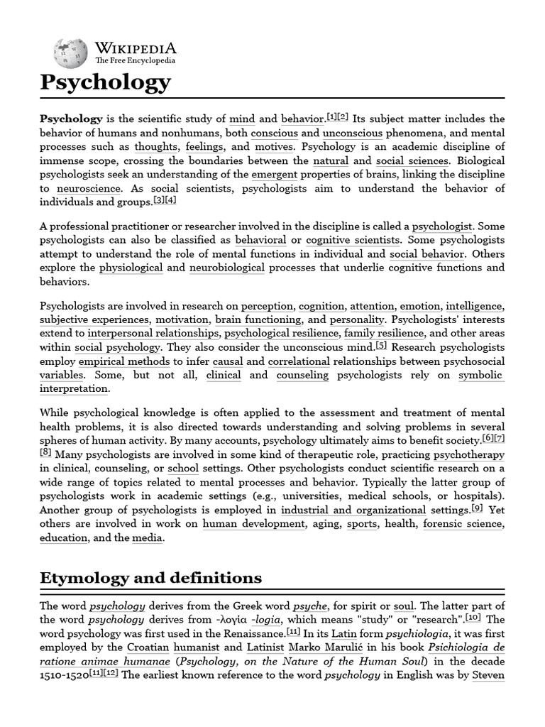 Psychology - Wikipedia 3 | PDF