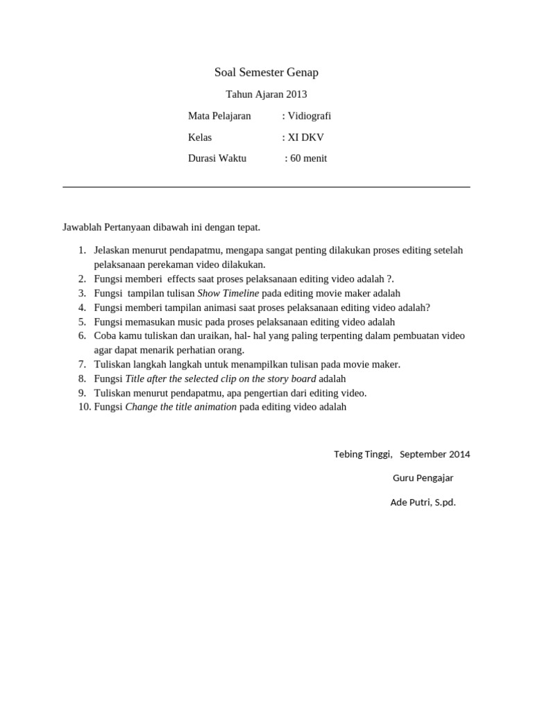 Soal Editing Vidiografi | PDF