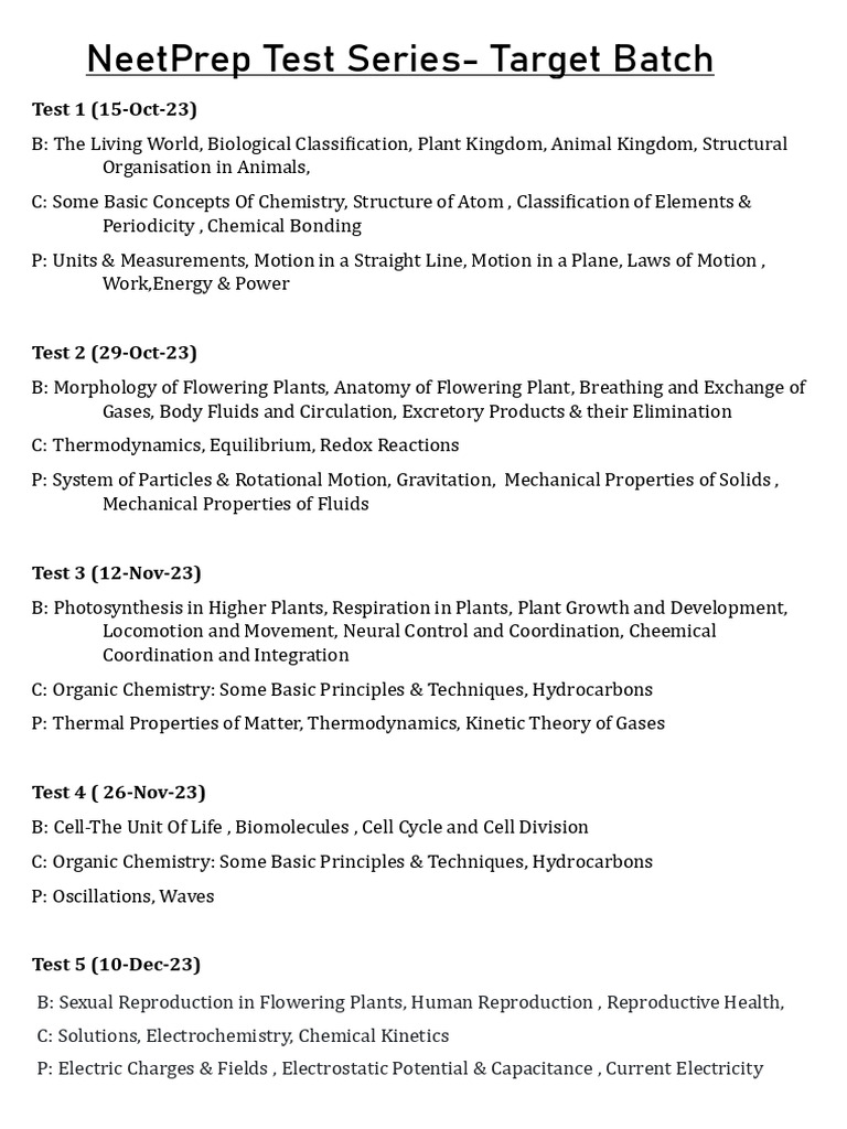 Neetprep Test Schedule @neetprep - Test | PDF