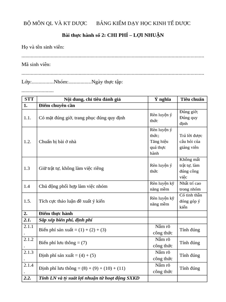 KTD - THB2 - Bảng kiểm dạy học | PDF
