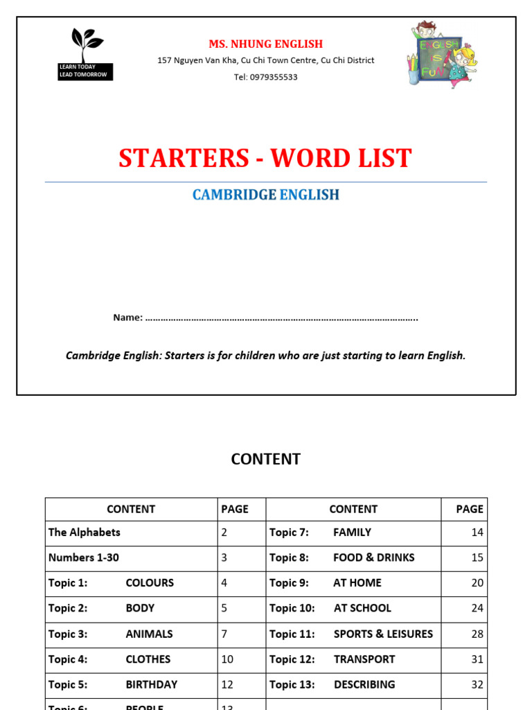 Word List Starters | PDF