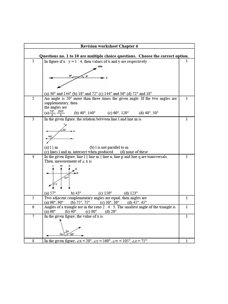 Gr9th Math Revision Worksheet Chapter 6 | PDF