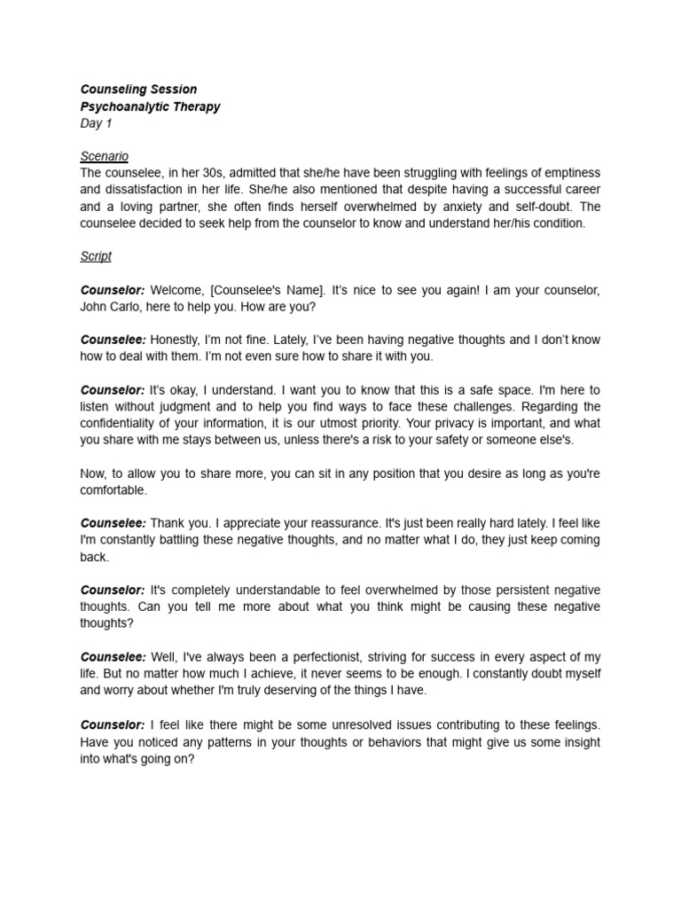PT - Day 1 Sample Script of Counseling Session | PDF