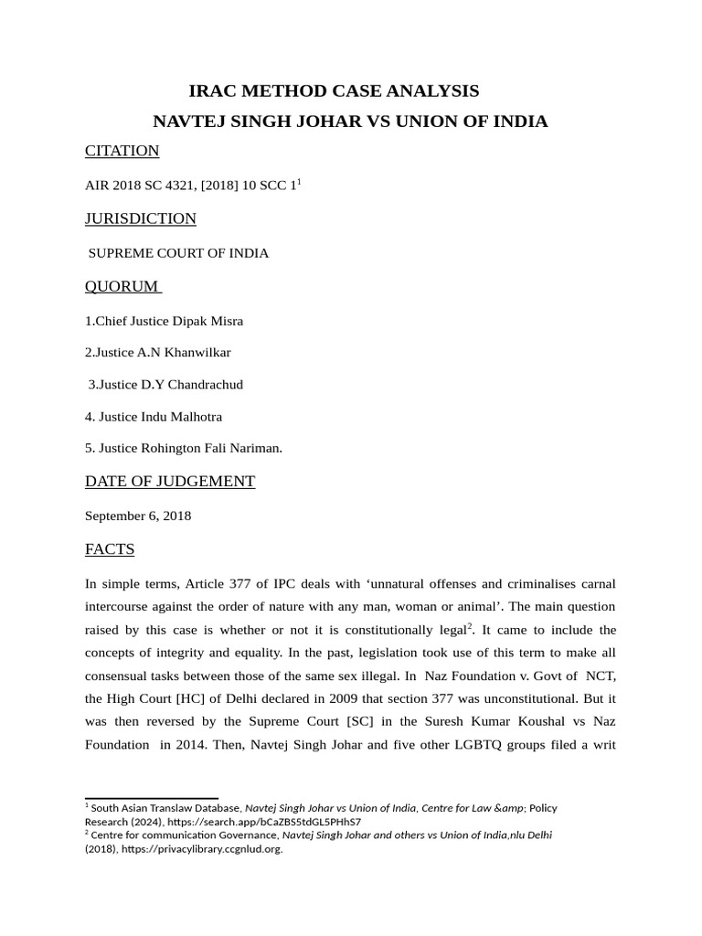 Navtej Singh Johar Vs Union of India | PDF