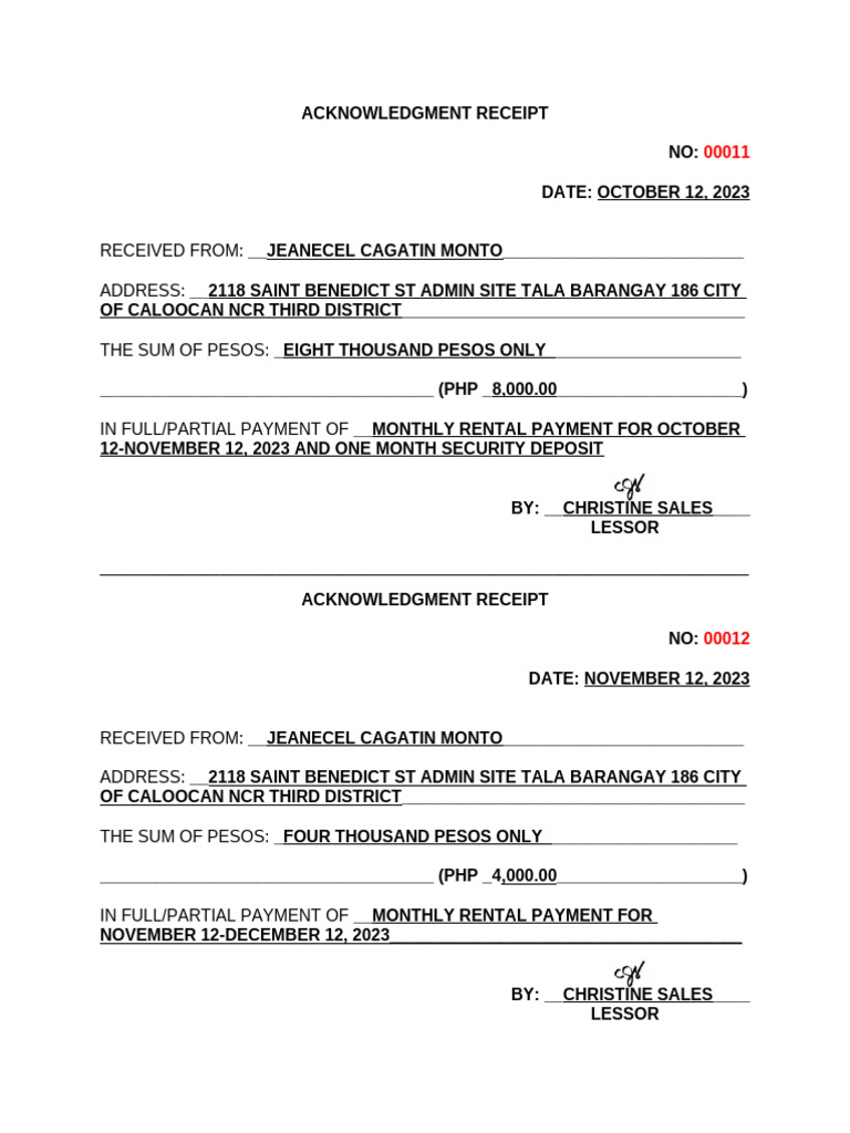 Acknowledgment Receipt | PDF