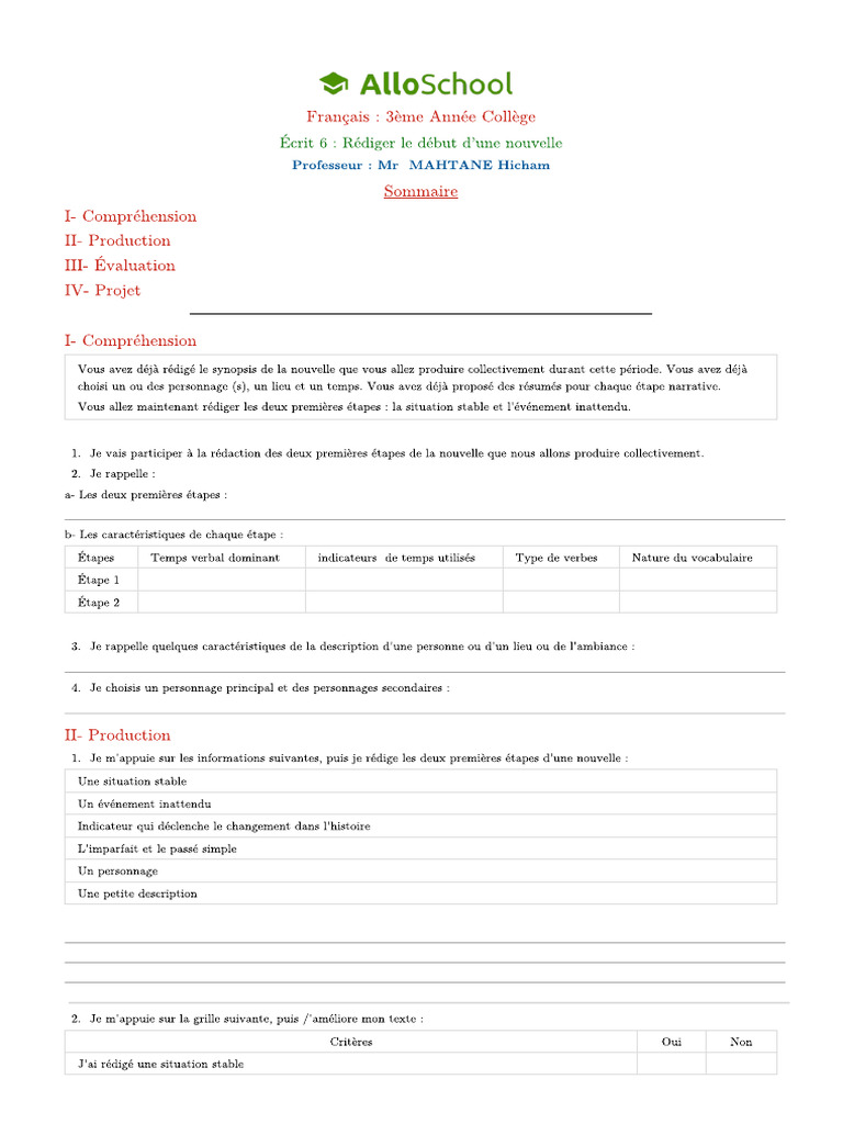 Ecrit 6 Rediger Le Debut d Une Nouvelle 2 | PDF Ecrit 6 Rediger Le Debut d Une Nouvelle 2 | PDF