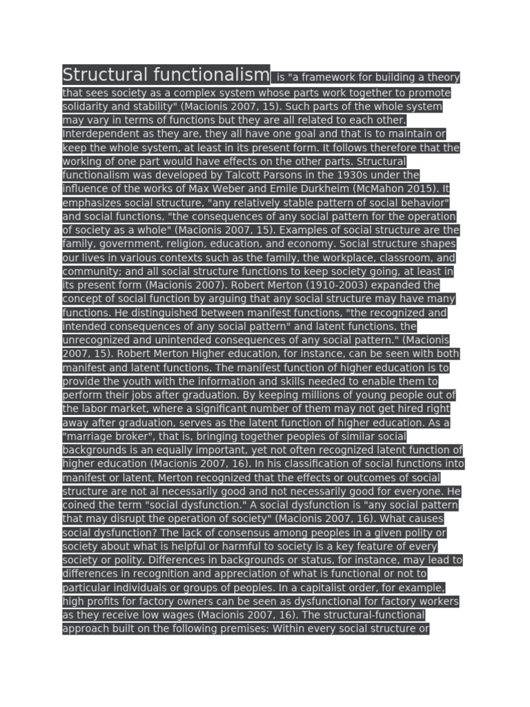 Structural Functionalism | PDF