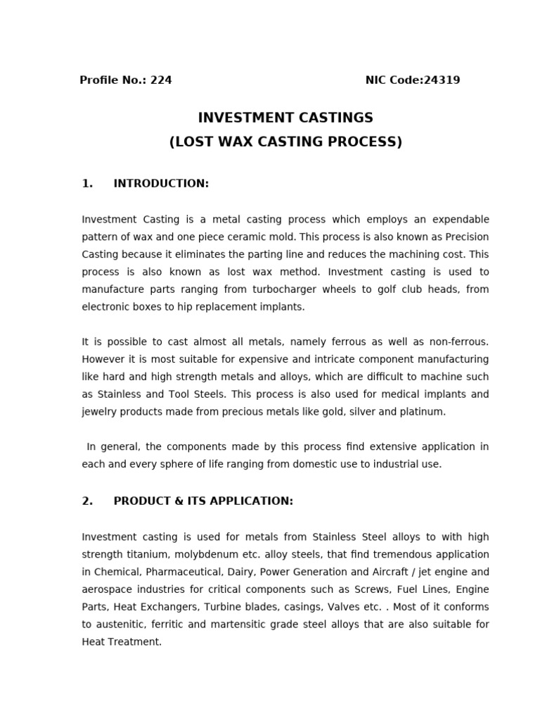 Investment Casting | PDF