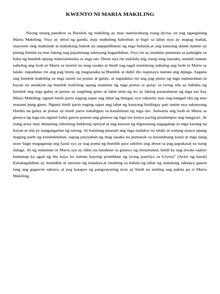 Kwento Ni Maria Makiling | PDF