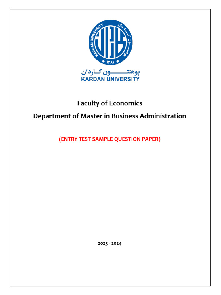 Entry Test Sample Question (MBA) 20012024012753 | PDF