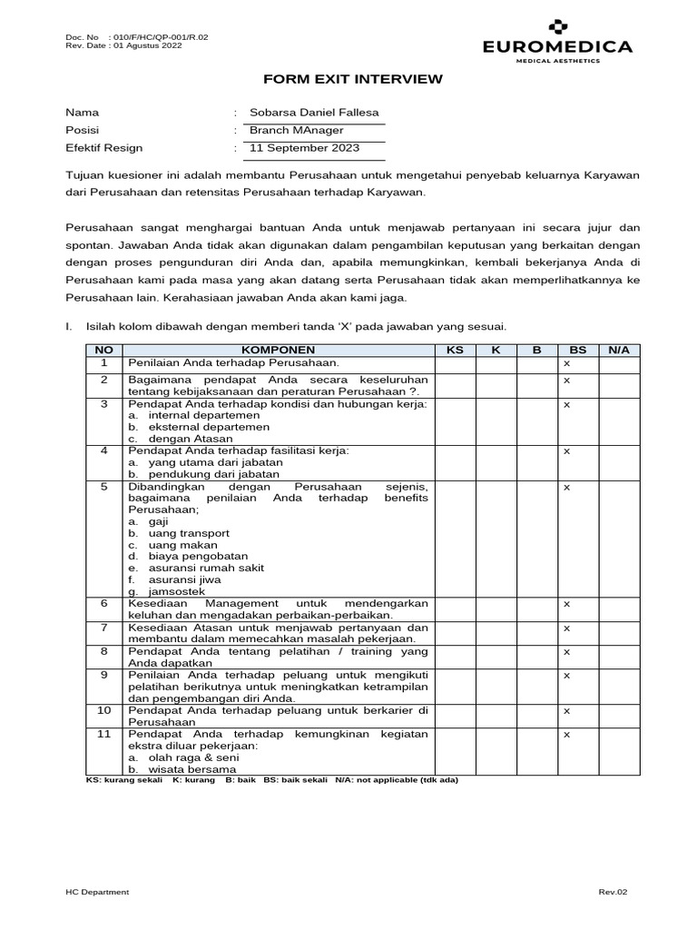 Form Exit Interview | PDF