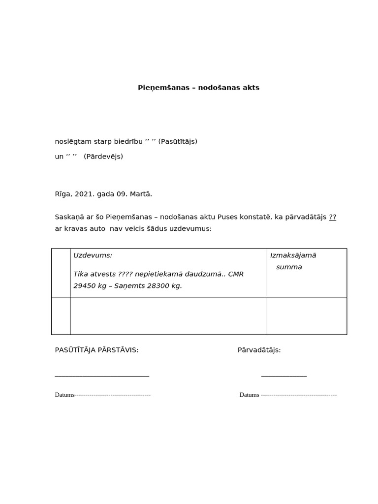 Pienems Nod Akts Paraugs | PDF