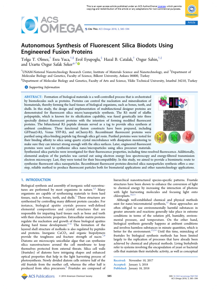 Autonomous Synthesis of Fluorescent Silica Biodots Using | PDF ...
