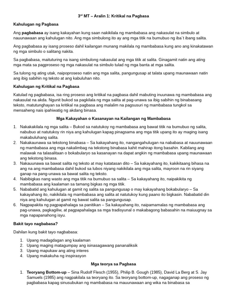 3rd MT L1 PAGBASA | PDF