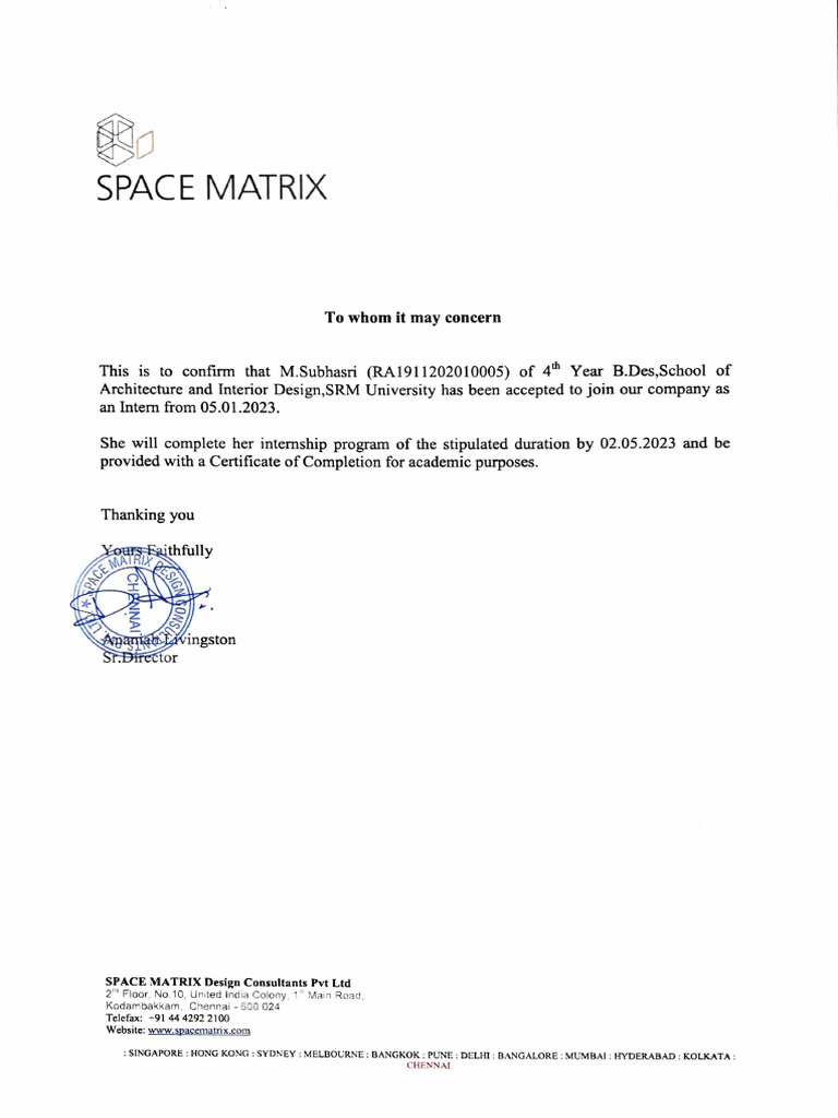 Internship Confirmation Letter | PDF