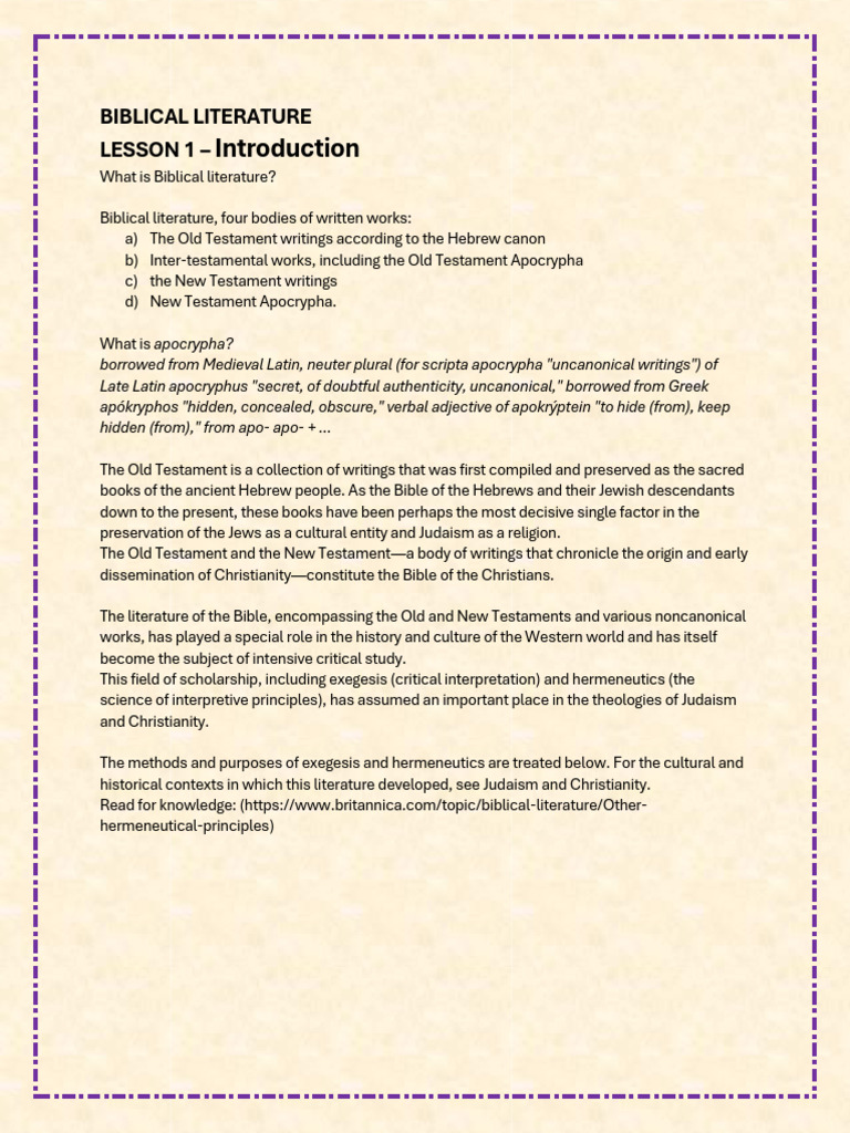 Biblical Literature Introduction Literary Devices | PDF | Apocrypha | Bible