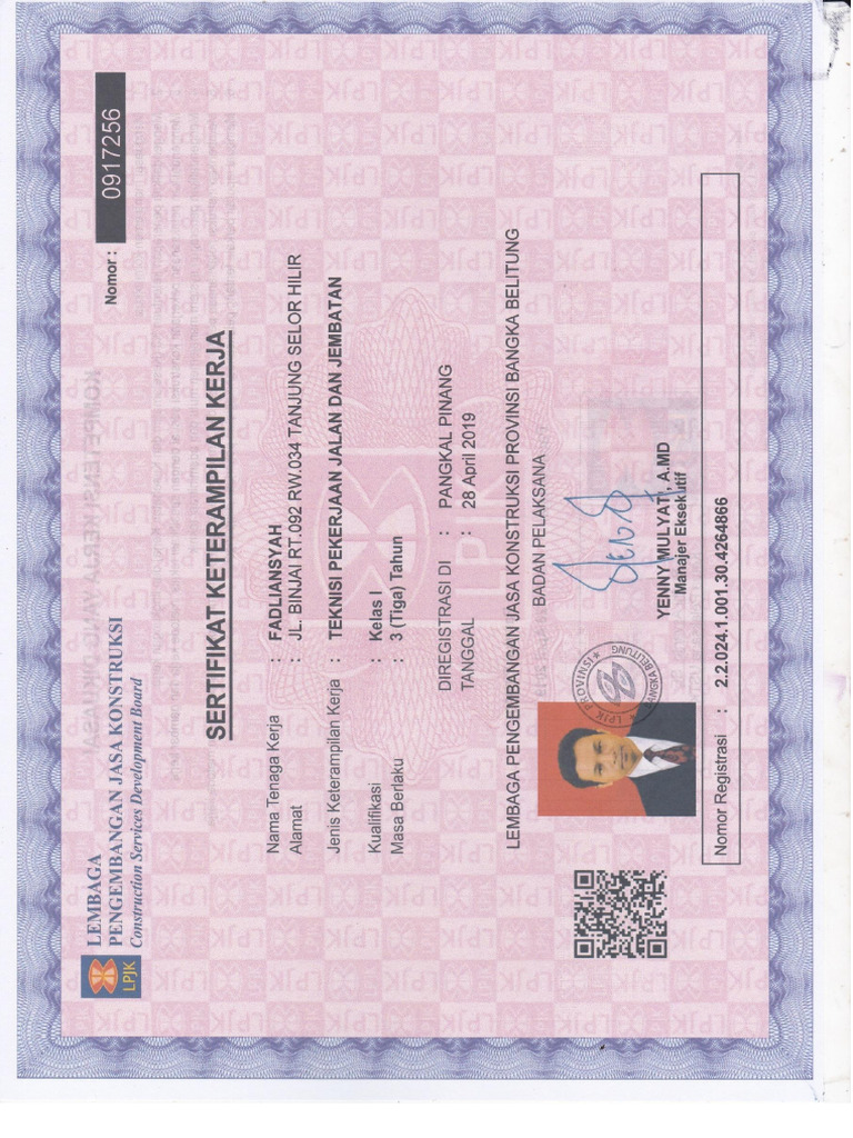 SKT Teknisi Pekerjaan Jalan Dan Jembatan (Fadliansyah) | PDF