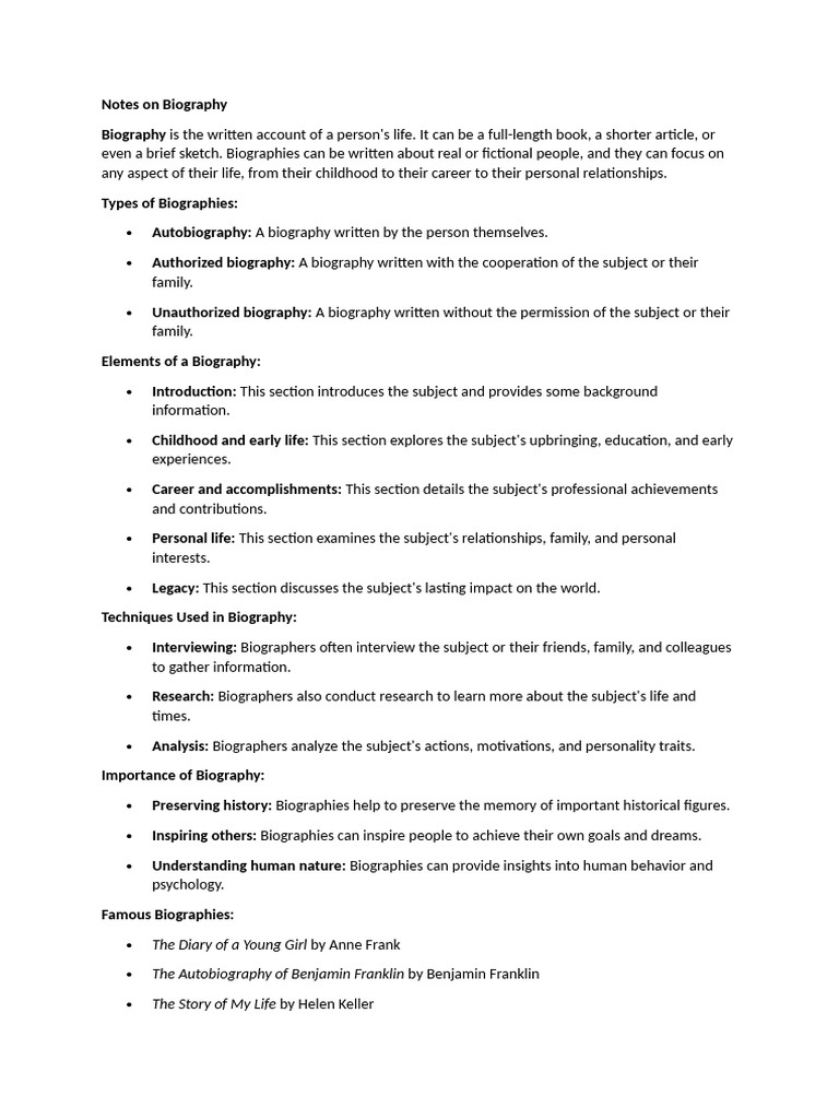 Notes On Biography Pdf