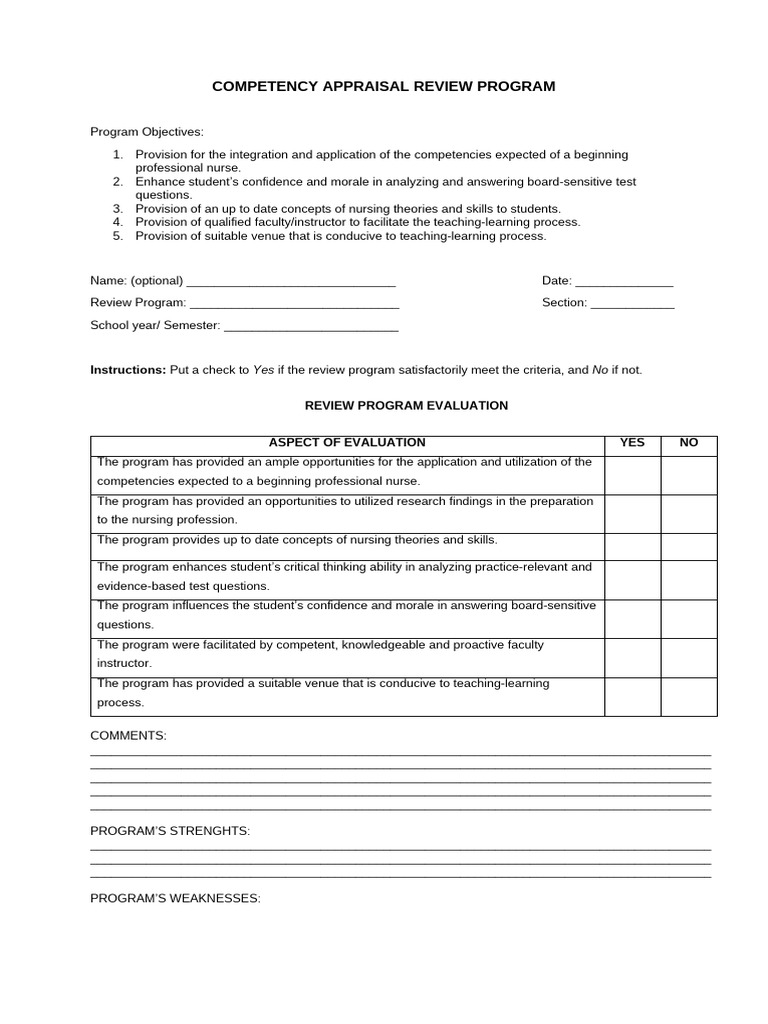 Competency Appraisal Review Program Evaluation 1 | PDF