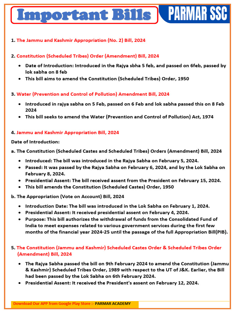 Important Bills | PDF