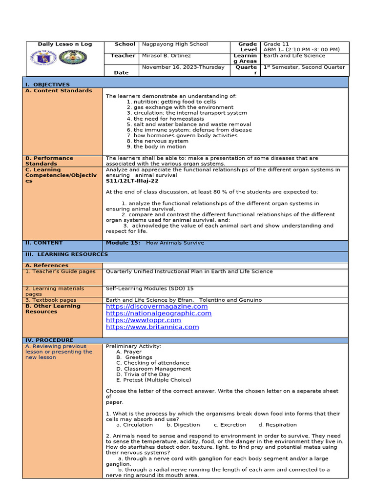 Dll 2nd Cot-body Systems of Representative Animals | PDF