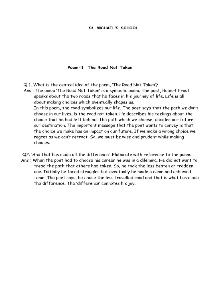 Grade 9 English - The Road Not Taken Notes | PDF