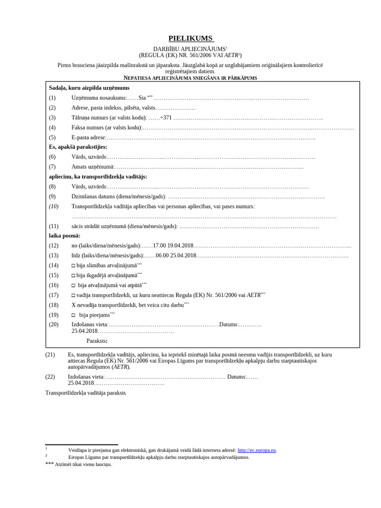 Dīkststāves Veidlapa Paraugs | PDF