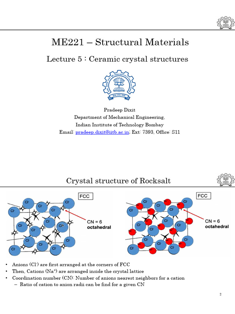 ME221 - Lecture 5 - Ceramic crystal structures (1) | PDF