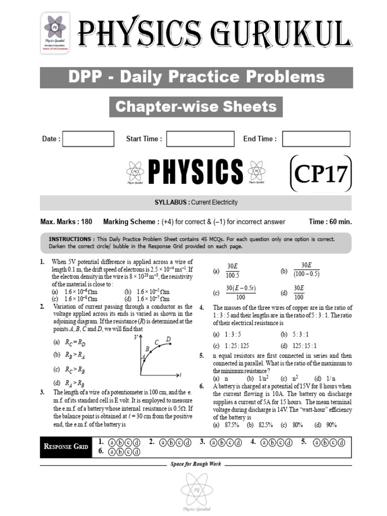 DPP 17 Current Electricity | PDF
