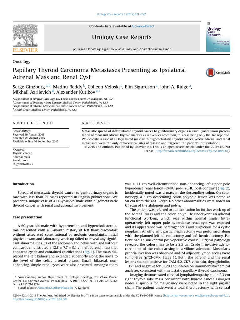 Papillary Thyroid Carcinoma Metastases Presenting | PDF
