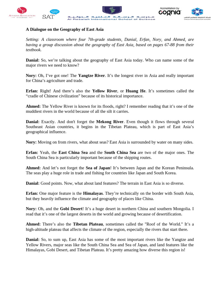 Grade Seven Text About The Geography of East Asia | PDF