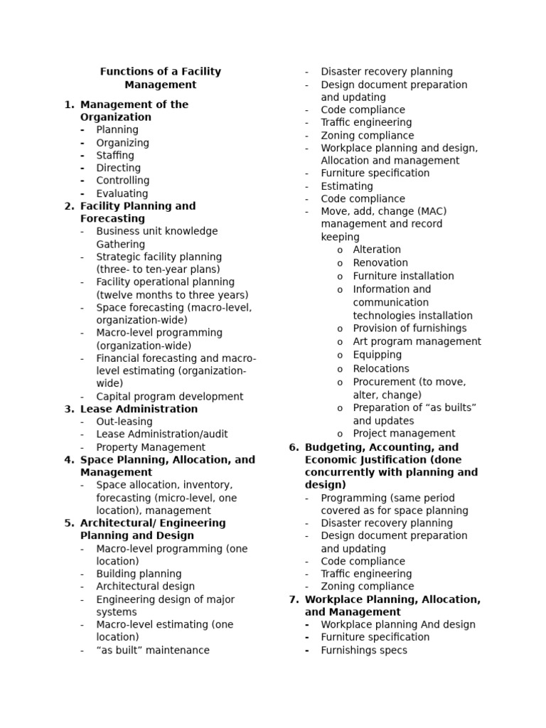 Functions of a Facility Management | PDF