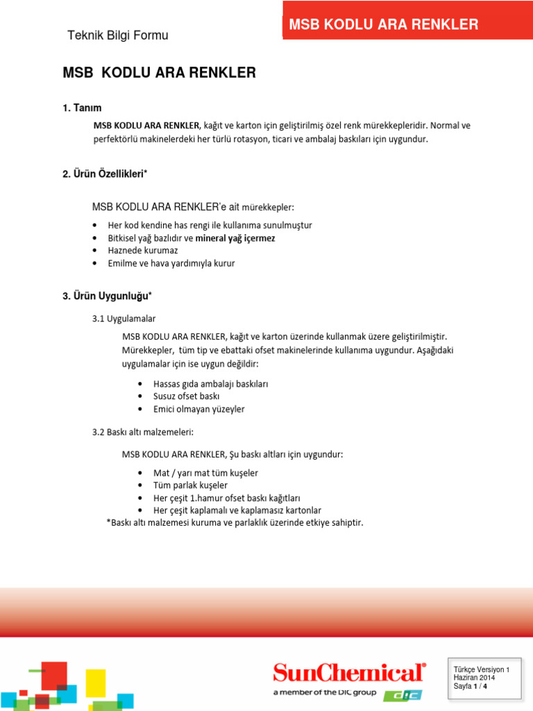 MSB Kodlu Ara Renkler TDS - TR | PDF