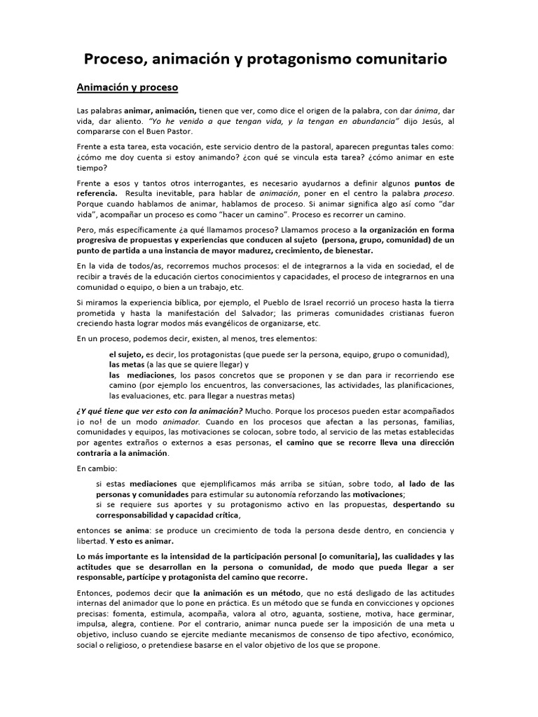 Proceso, Animación y Protagonismo Comunitario | PDF