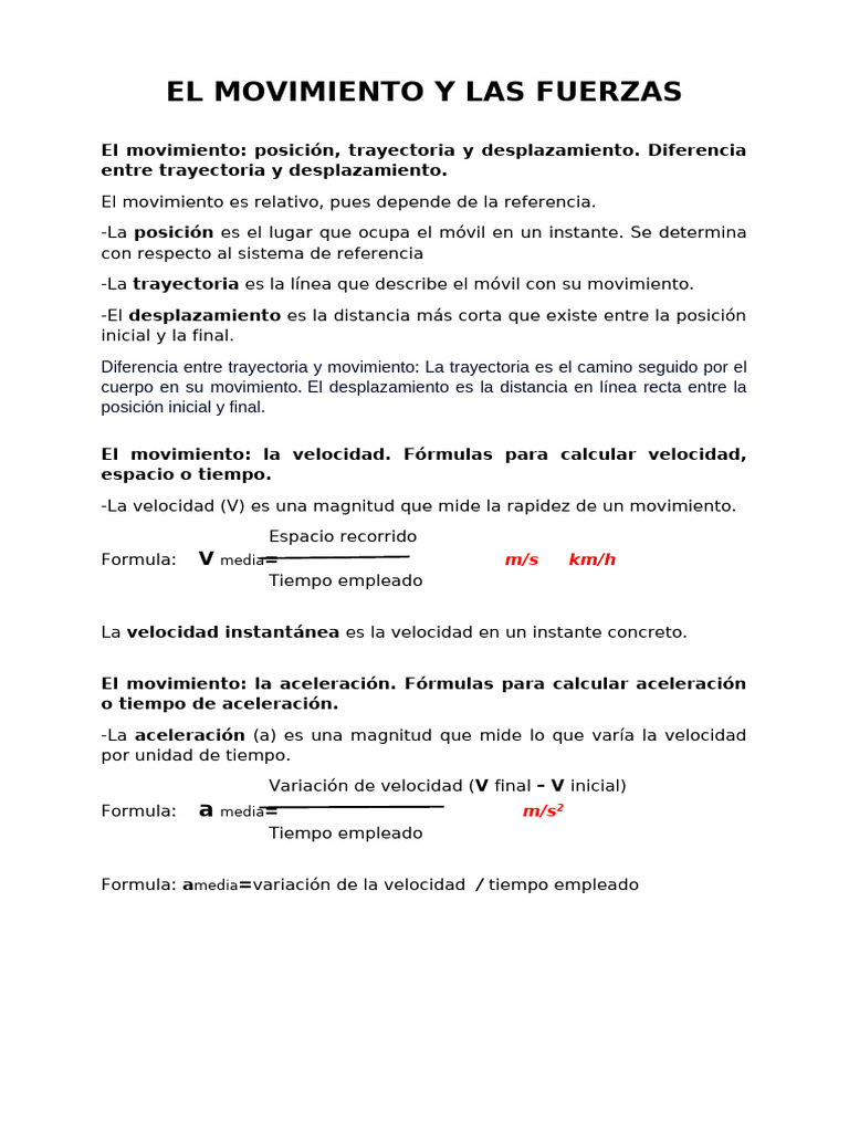 El Movimiento y Las Fuerzas | PDF | Velocidad | Fuerza