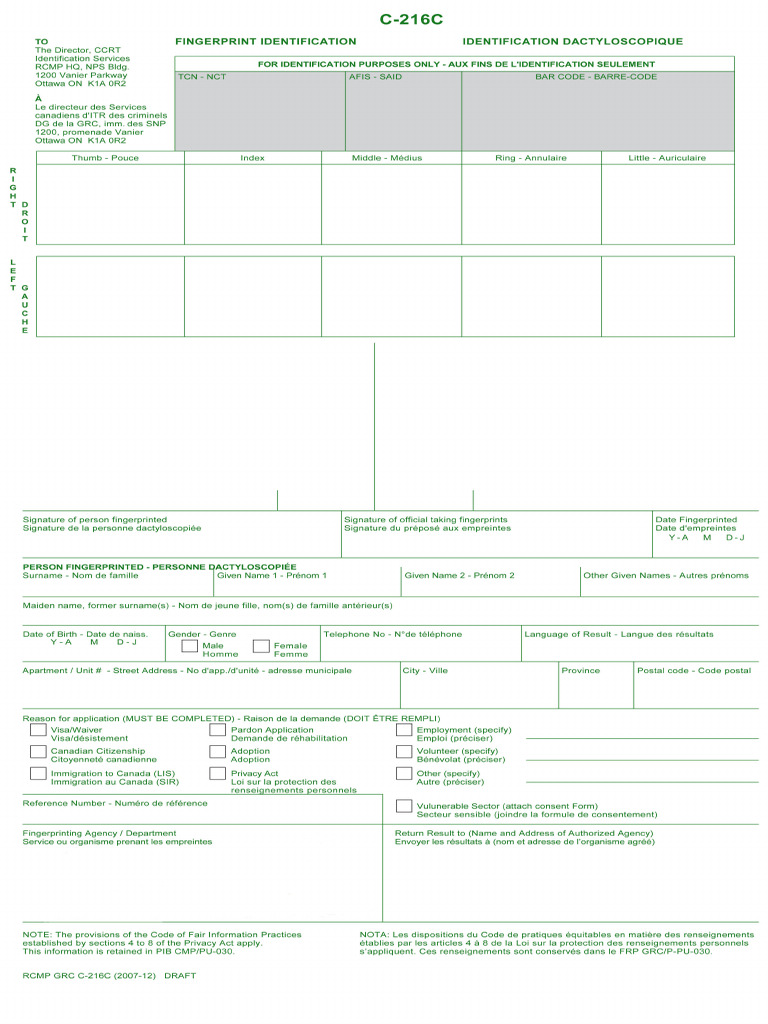 RCMP GRC C-216C Form | PDF