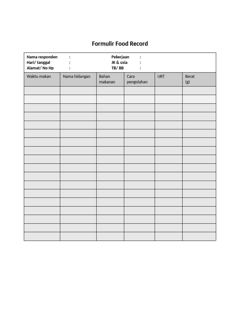 Form Food Record | PDF