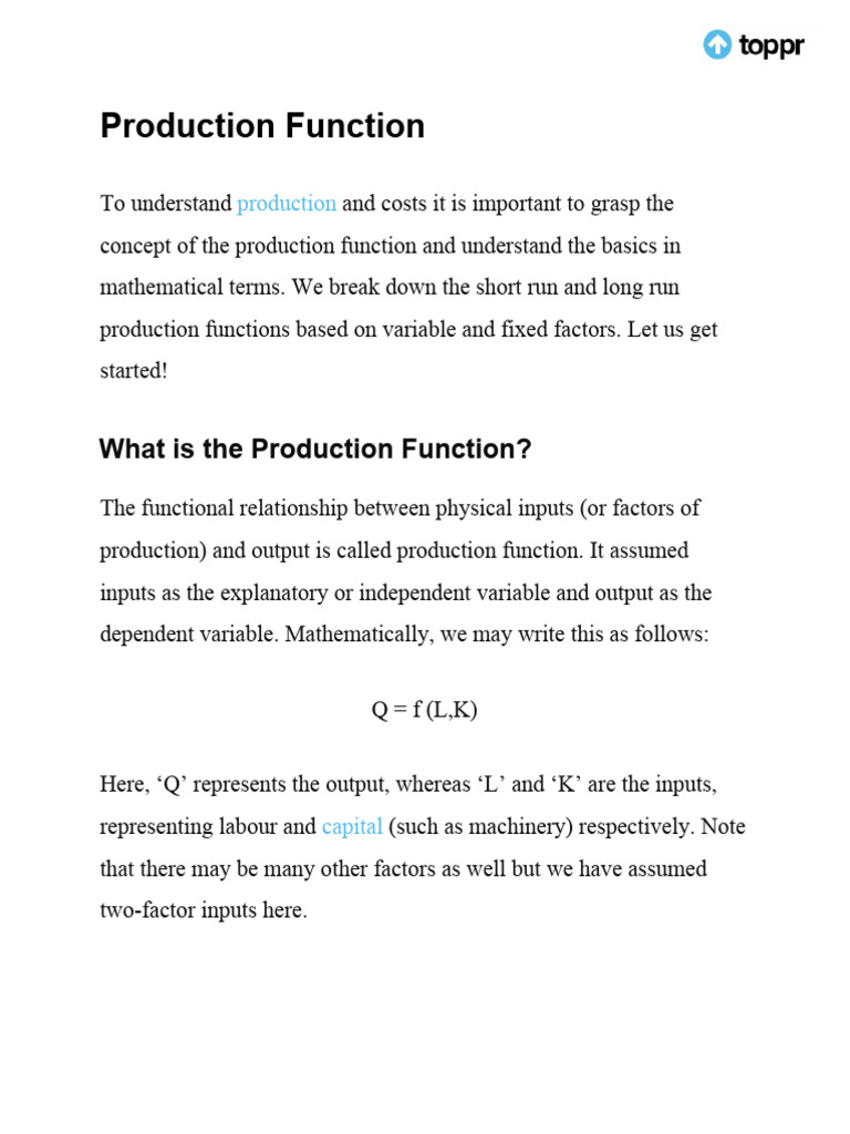 Production and Costs Class 12 Notes | PDF