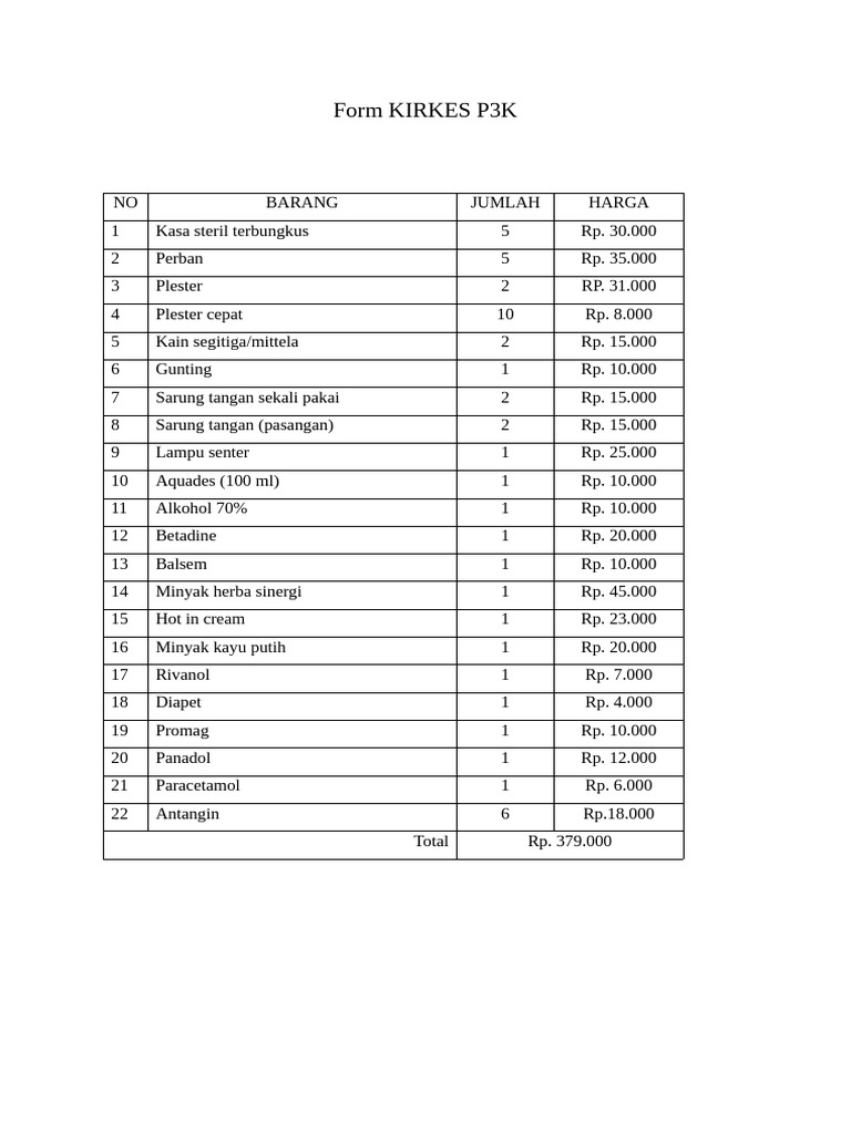 Form Kirkes p3k - Tonkes | PDF