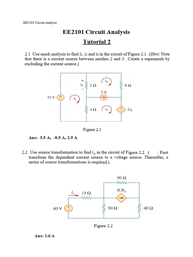 EE2101 Tutorial 2 2023 | PDF