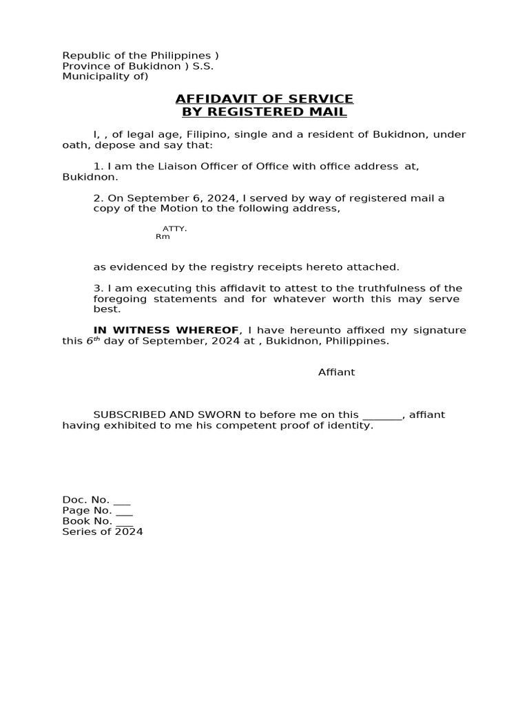 Affidavit of Service | PDF | Law