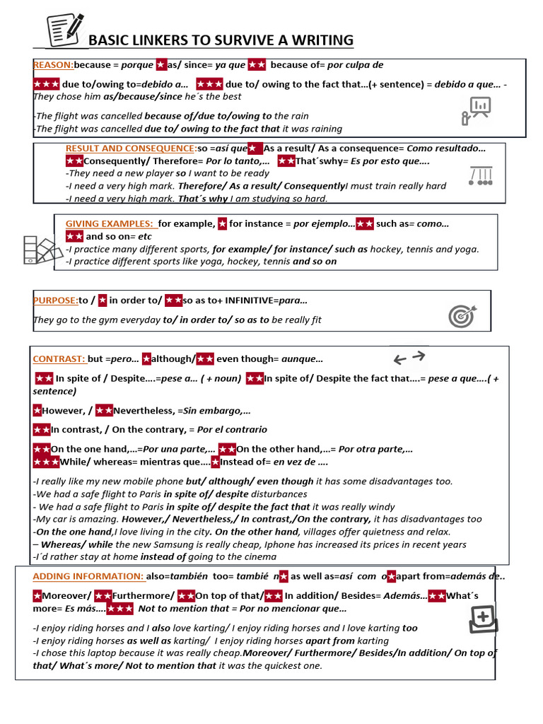 Basic Linkers To Survive A Writing | PDF