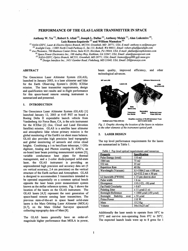 Performance of The GLAS Laser Transmitte | PDF
