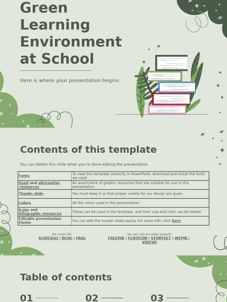 Green Learning Environment at School by Slidesgo | PDF