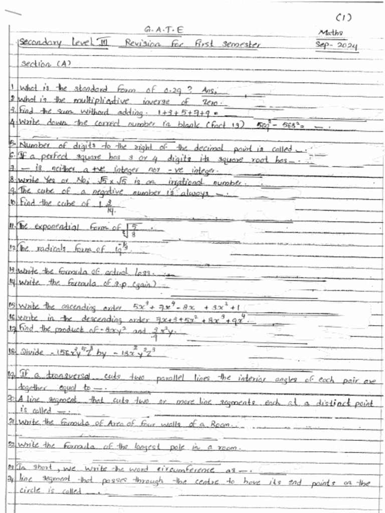 Sec-III Maths Revision Sep 2024 | PDF